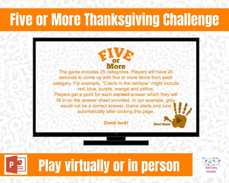 Thanksgiving Five or More Challenge Game Friendsgiving Game - Etsy
