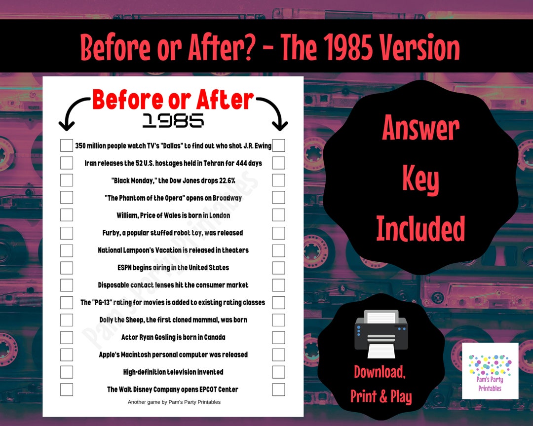 1985 Before or After Game - 40th Birthday, 40th Anniversary, Class of ...