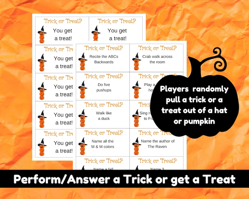 Halloween Trick or Treat Game Cards Editable PDF Kids Printable Party ...