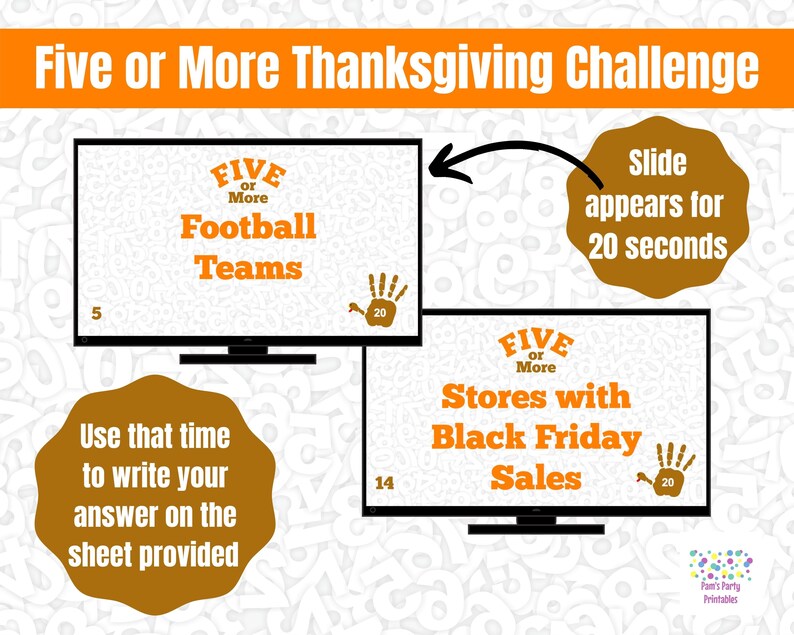 Thanksgiving Five or More Challenge Game Friendsgiving Game - Etsy