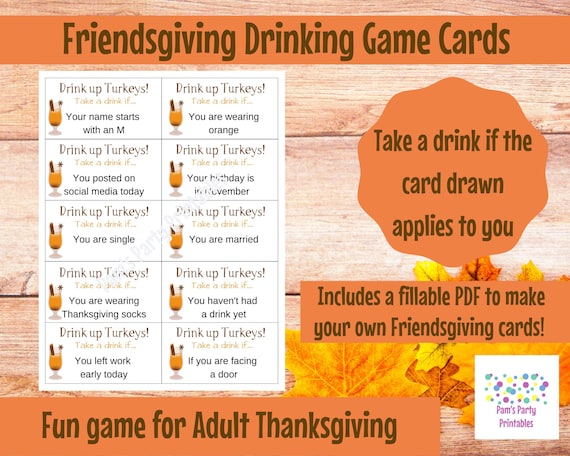 Friendsgiving Drink Up Game Cards. Adult Drinking Game. Adult ...