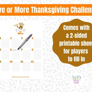 Thanksgiving Five or More Challenge Game, Friendsgiving Game, Fall ...