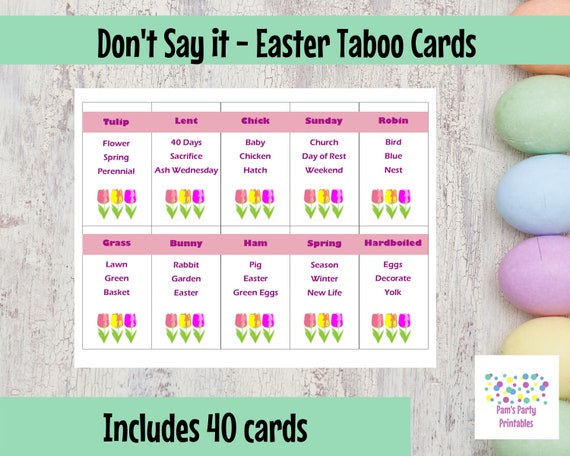 Easter Game, Spring Game, Printable Taboo Cards, Game for adults, teens ...