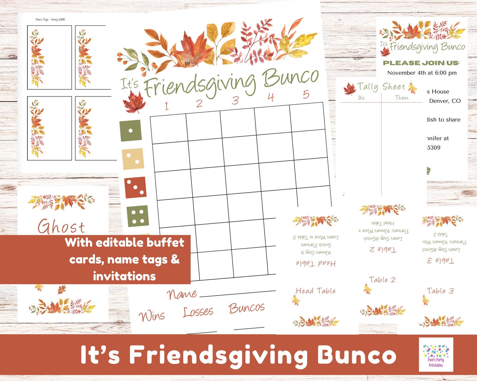 Bunco Sheets for Friendsgiving Score Sheets Fall Autumn Bunco Printable ...
