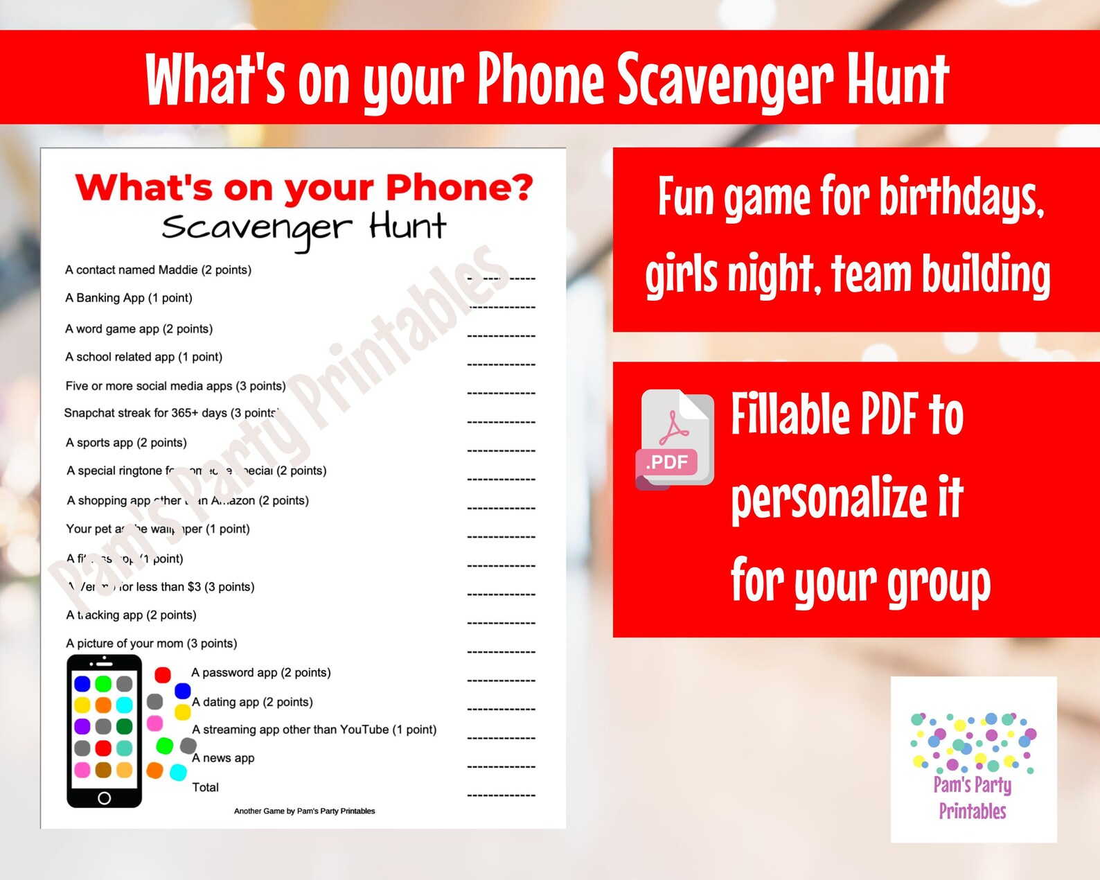 Phone Scavenger Hunt Game: Editable Icebreaker (PDF) - Etsy