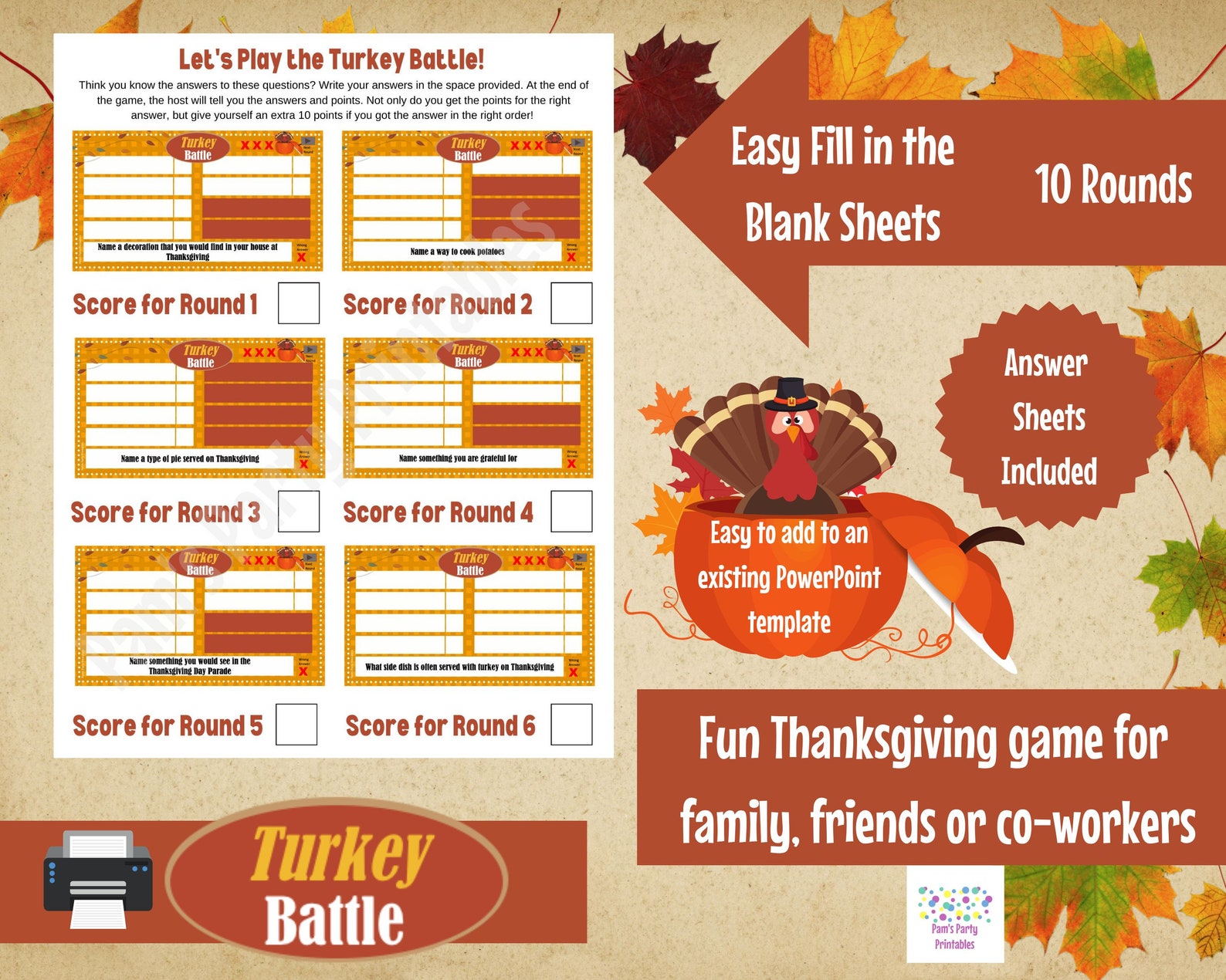 Turkey Battle Game Show Printable Game Thanksgiving Trivia - Etsy