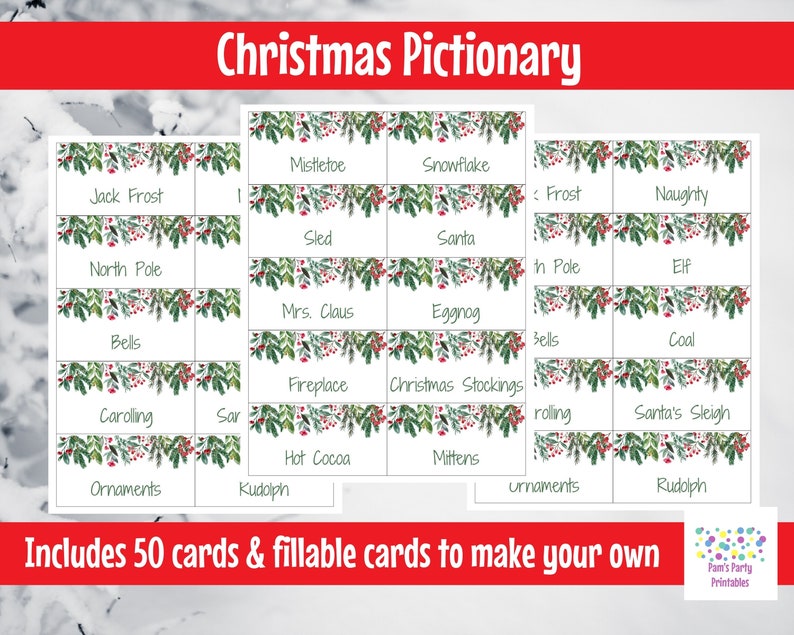 Christmas Pictionary Game Cards. Christmas Charades or Drawing - Etsy