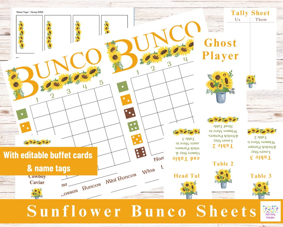 Sunflower Bunco Sheets. September Bunco Sheets, Autumn Bunco, Bunco ...