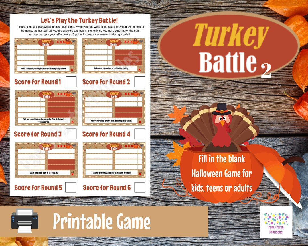 Turkey Battle Game Show Printable Game 2, Thanksgiving Trivia Game ...