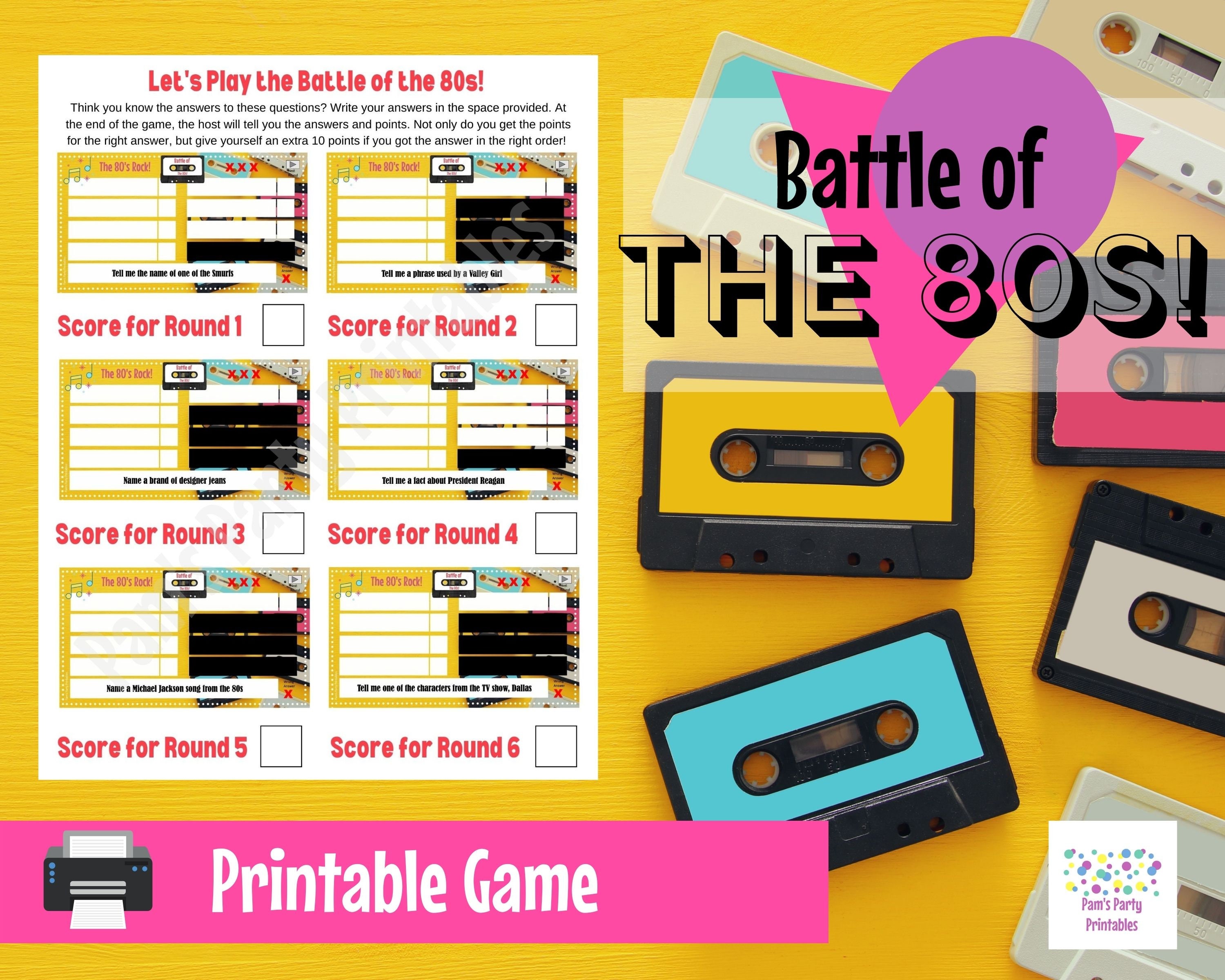 Battle of the 80s Game Show Printable Game, Girls Night, 40th Birthday ...
