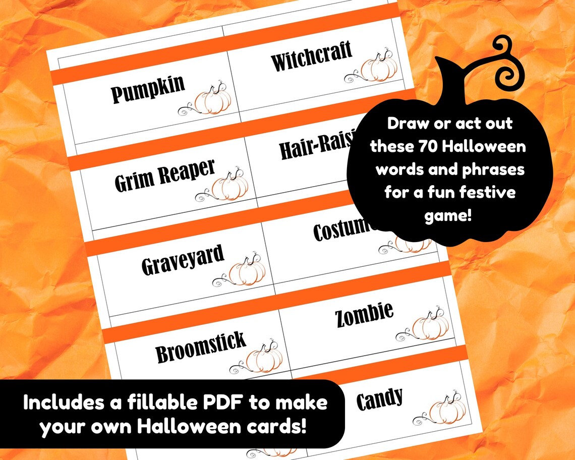 Halloween Pictionary and Charades Spooky Printable Game Cards Editable ...