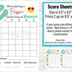 Having a Flippin' Good Time at Bunco Bunco Score Sheets, Summer Bunco ...
