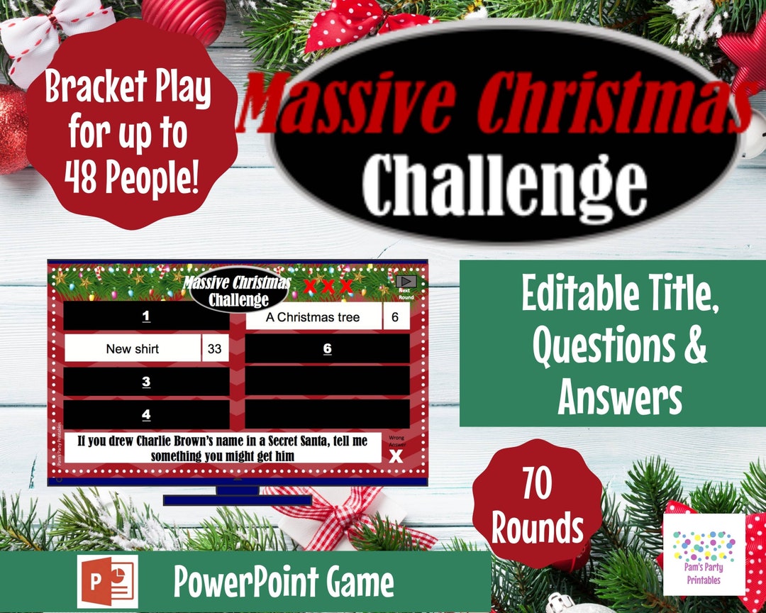 Christmas Challenge Game: Editable Powerpoint, 70 Rounds (digital ...