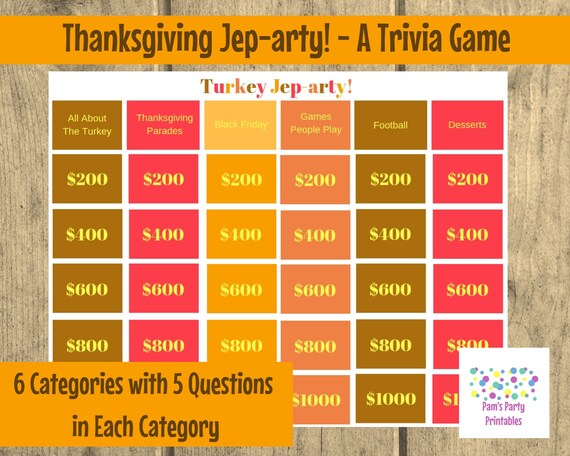 Thanksgiving Jep-arty Printable Game, Thanksgiving Trivia Game ...