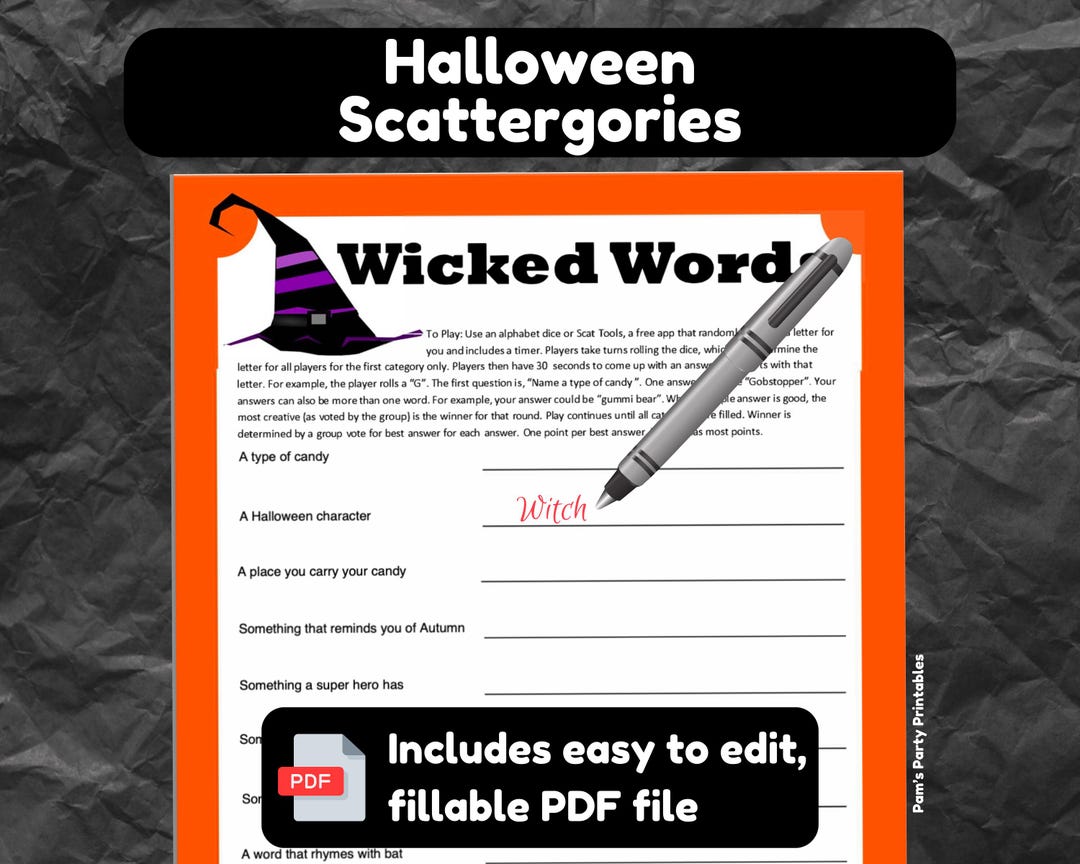Halloween Scattergories Game Fall Party Printable Word Game With ...