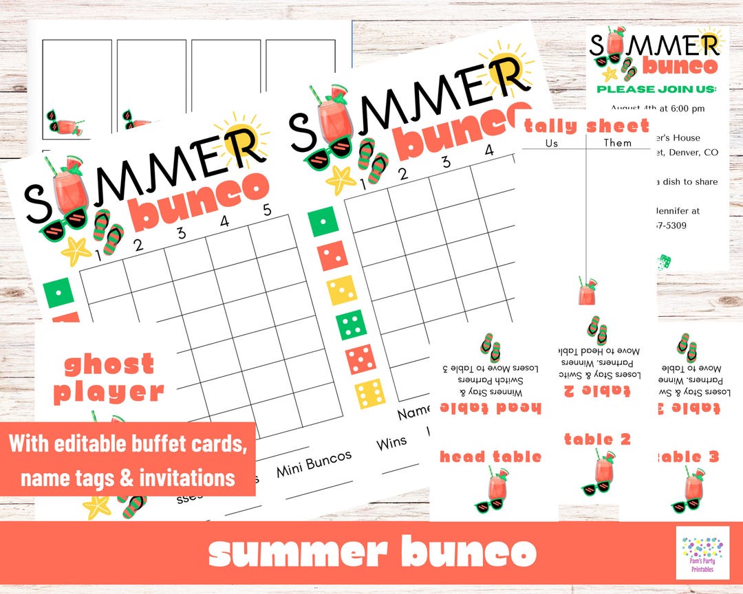Summer Bunco Score Sheets, June Bunco, July Bunco, August Bunco ...