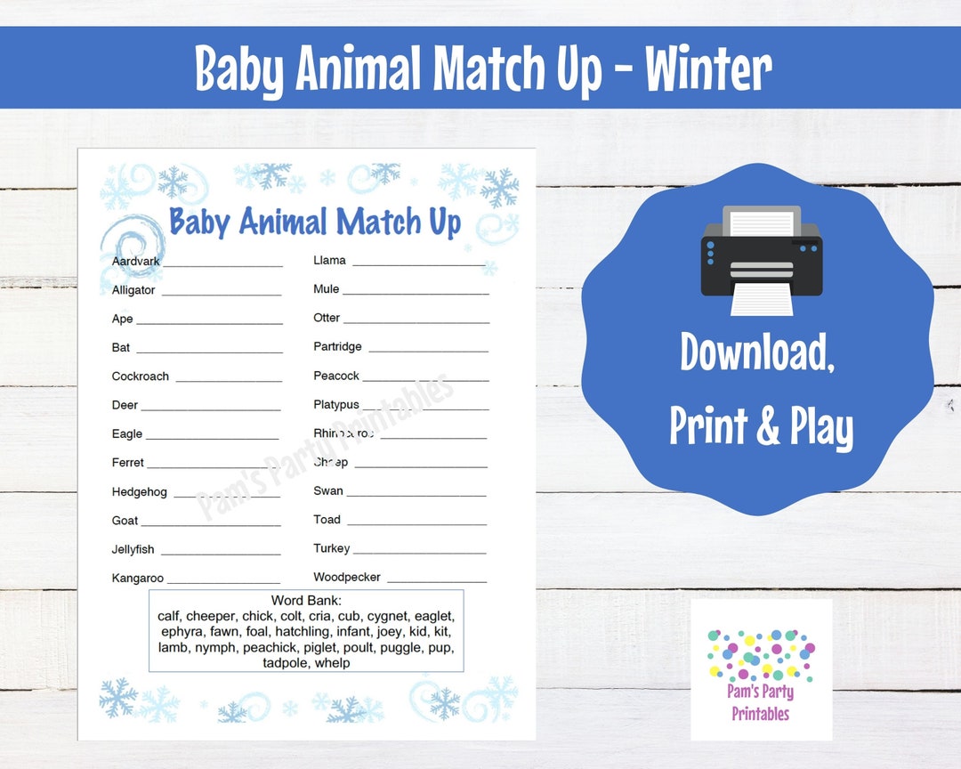 Winter Themed Baby Shower Baby Shower Baby Animal Match up Printable ...