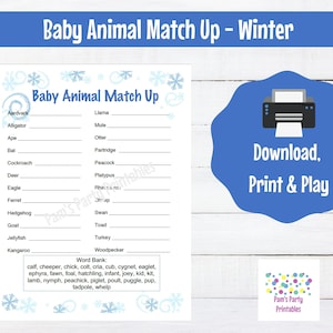 Winter Themed Baby Shower Baby Shower Baby Animal Match up Printable ...
