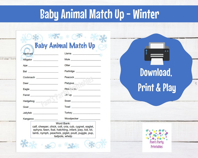 Winter Themed Baby Shower Baby Shower Baby Animal Match up - Etsy