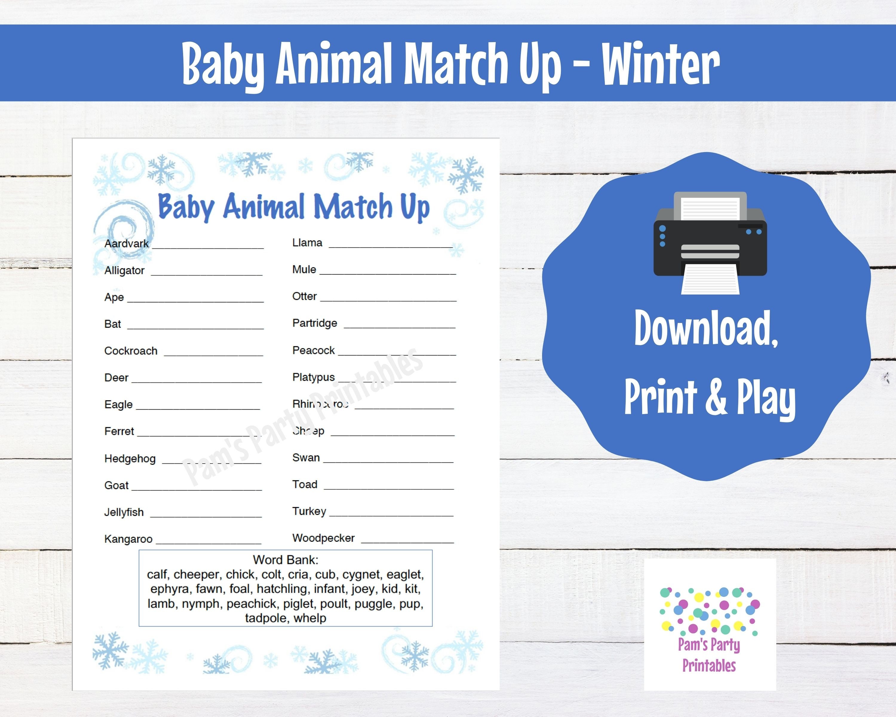 Winter Themed Baby Shower Baby Shower Baby Animal Match up - Etsy