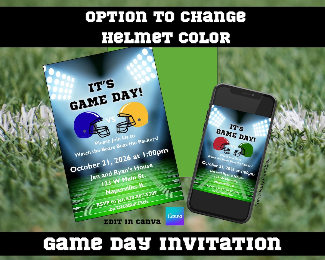 Game Day Football Invitation Template Editable Canva Design Football ...
