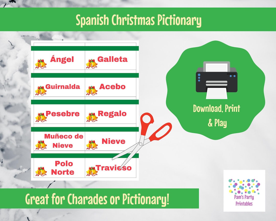 Spanish Christmas Game Cards for Pictionary or Charades, Hangman ...