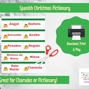 Spanish Christmas Game Cards for Pictionary or Charades, Hangman ...