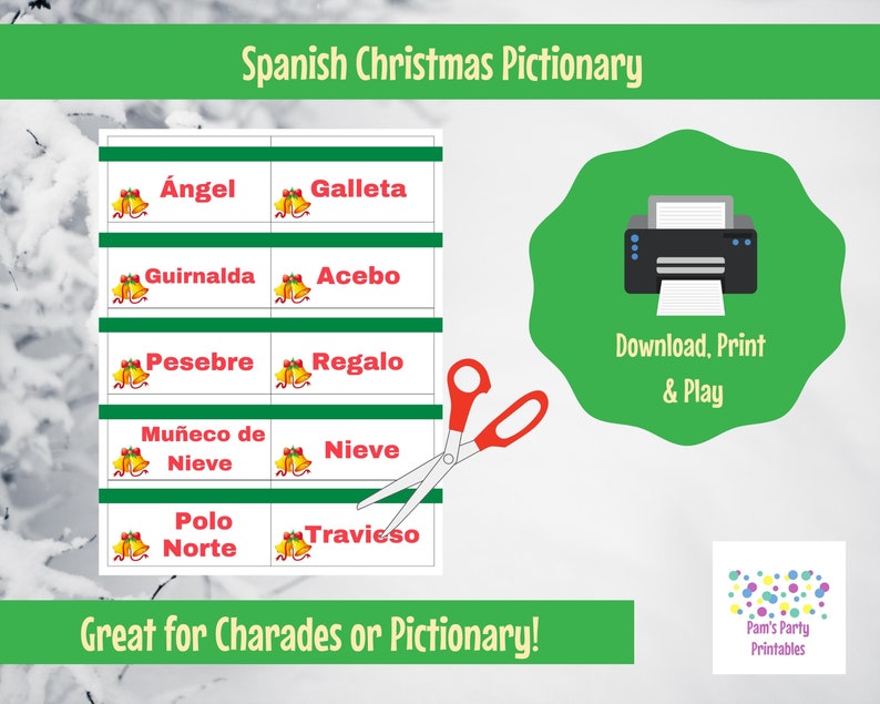 Spanish Christmas Game Cards for Pictionary or Charades, Hangman ...