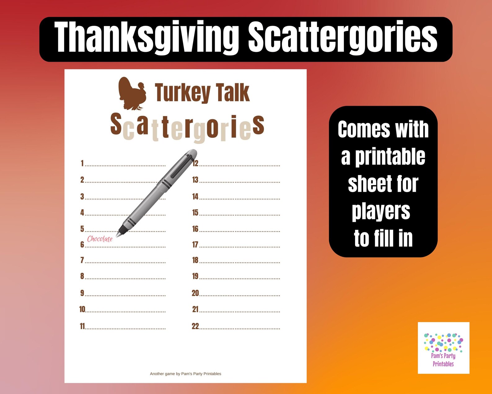 Thanksgiving Scattergories Powerpoint Game Halloween Themed Word Game ...