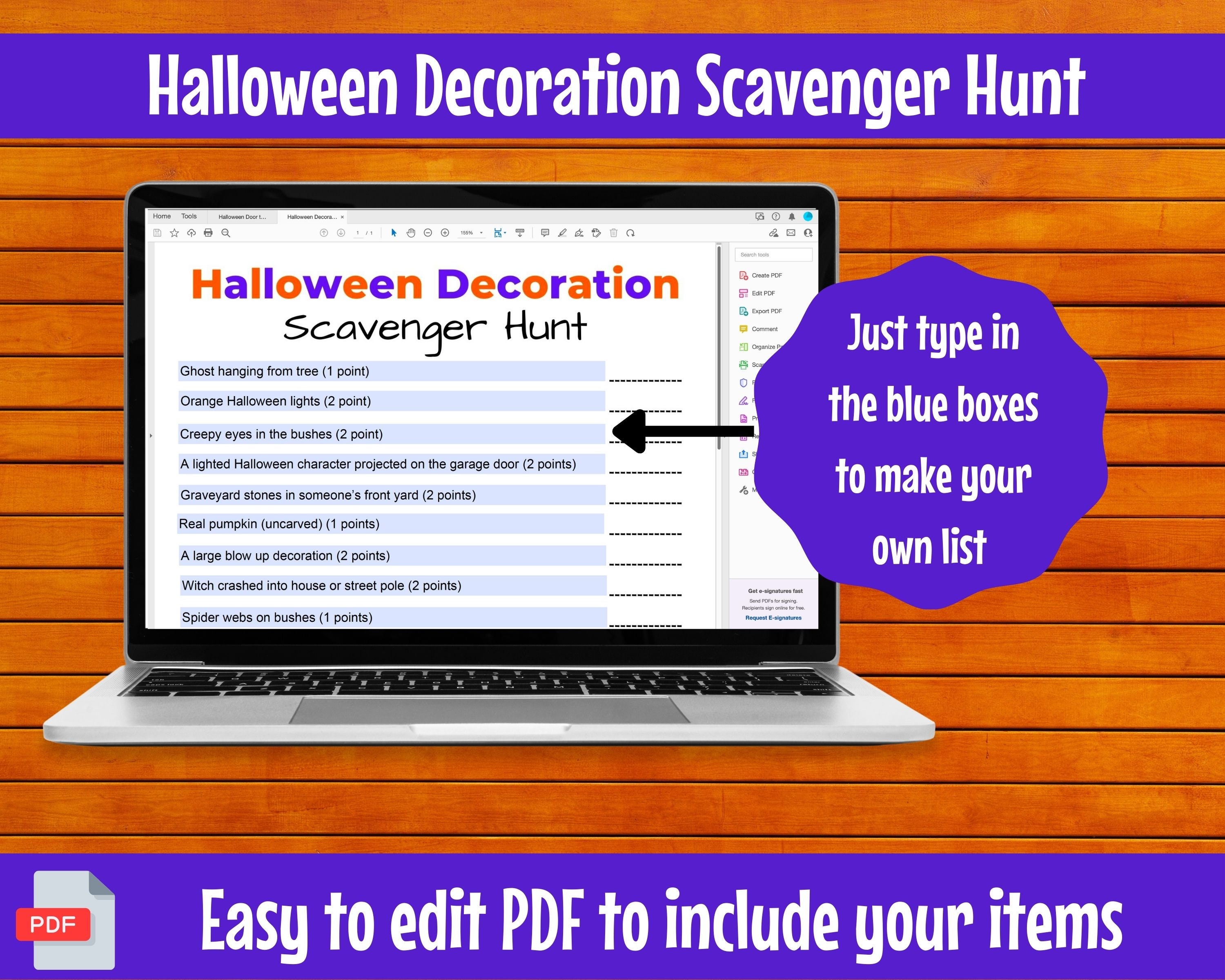Halloween Decoration Scavenger Hunt. Editable and Fillable PDF. Outdoor ...