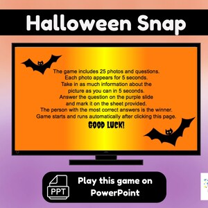 Halloween Snap Memory Game Halloween Theme Powerpoint Game for Teens or ...