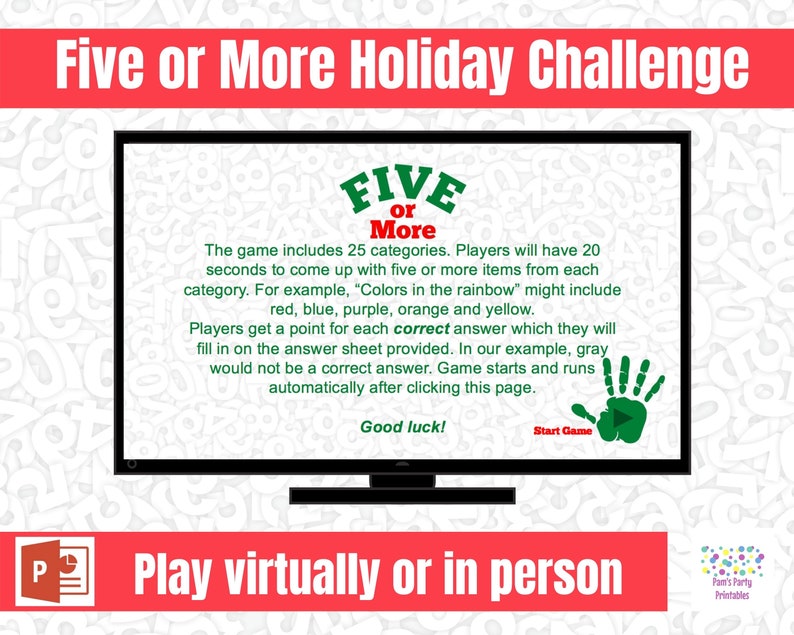 Virtual Holiday Game Five or More Challenge Powerpoint Game - Etsy