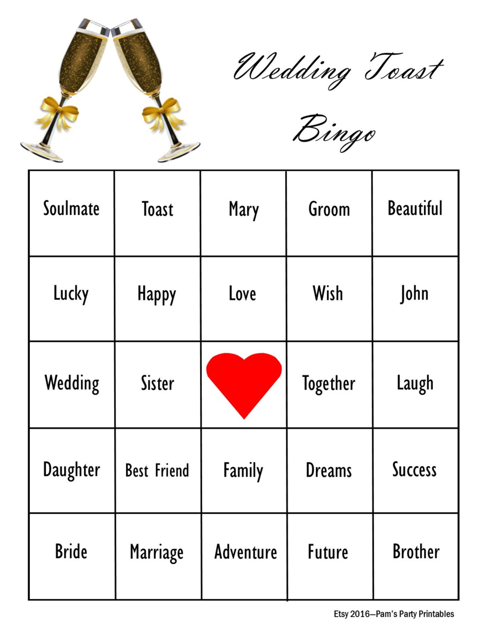 CUSTOMIZED Wedding Day Toast Bingo Game Maid of Honor Best - Etsy