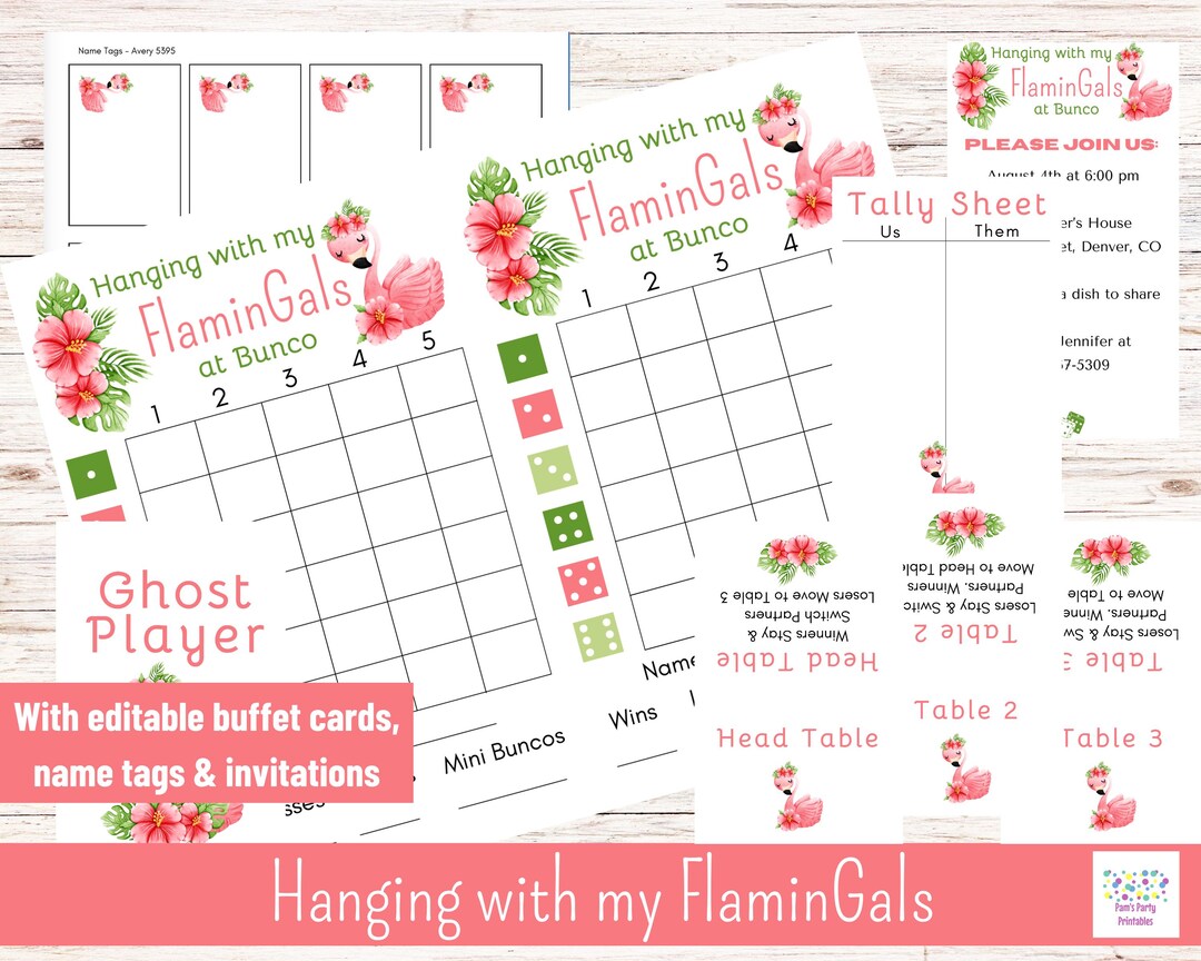 Hanging With My Flamingals Bunco Sheets, June Bunco, July Bunco, August ...