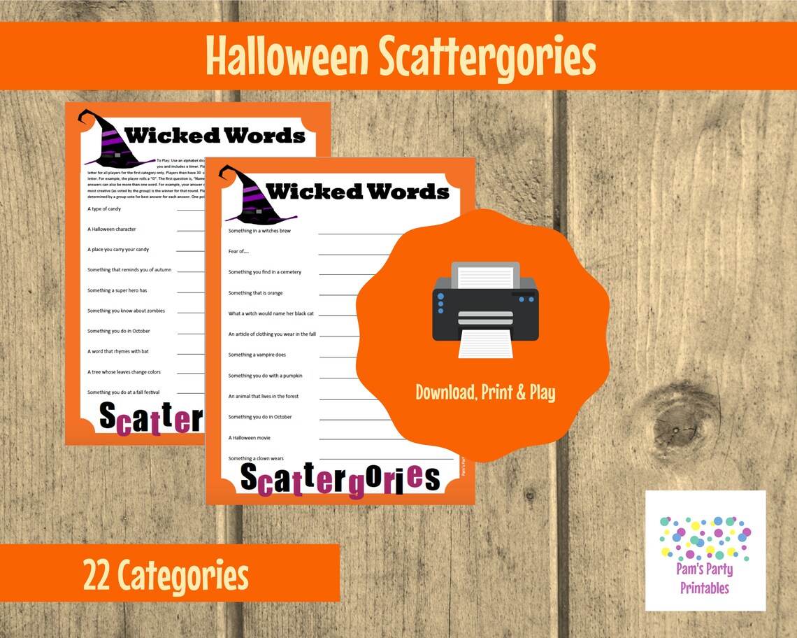 Halloween Scattergories Halloween Word Game Printable Game - Etsy