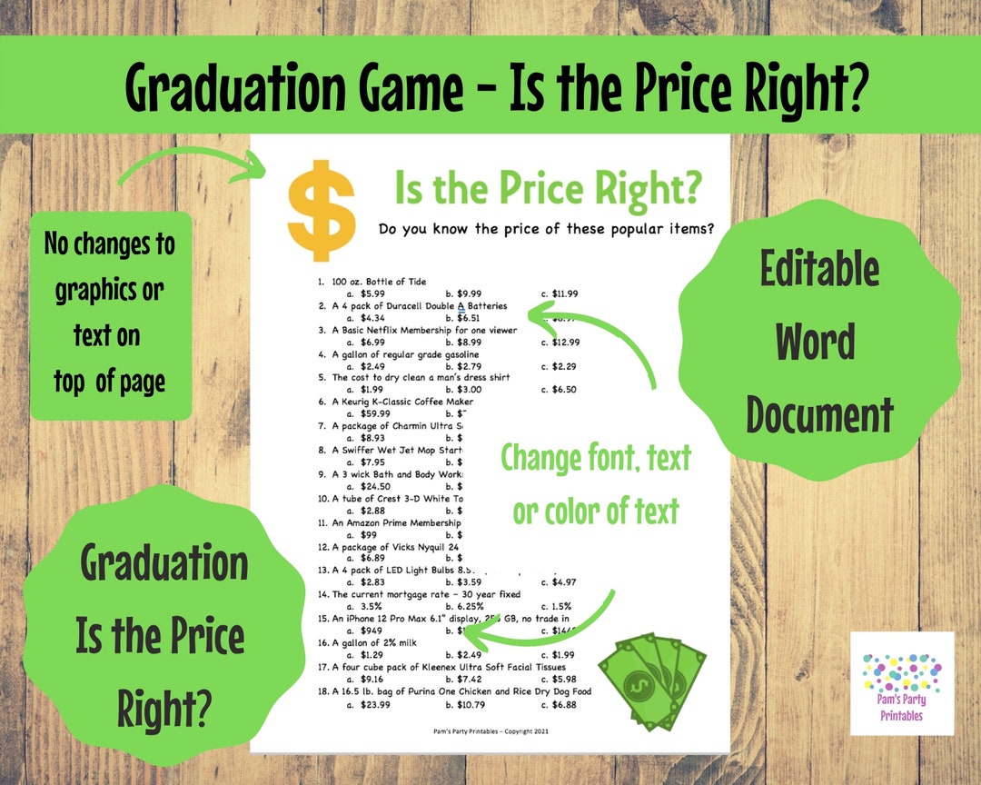 Is This Price Right? High School/college Graduation Editable Printable ...
