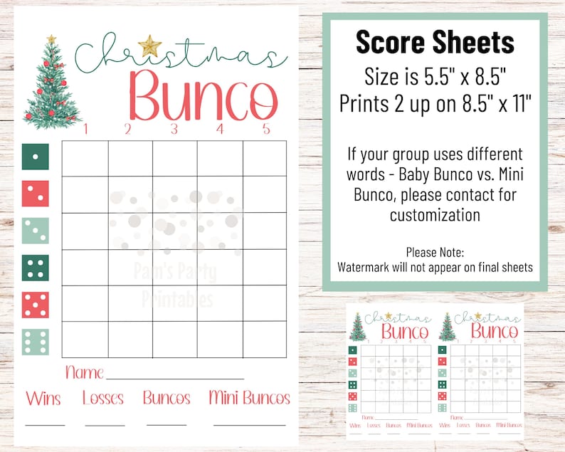 Christmas Tree Bunco Score Sheets, Simple Christmas Theme, Editable ...