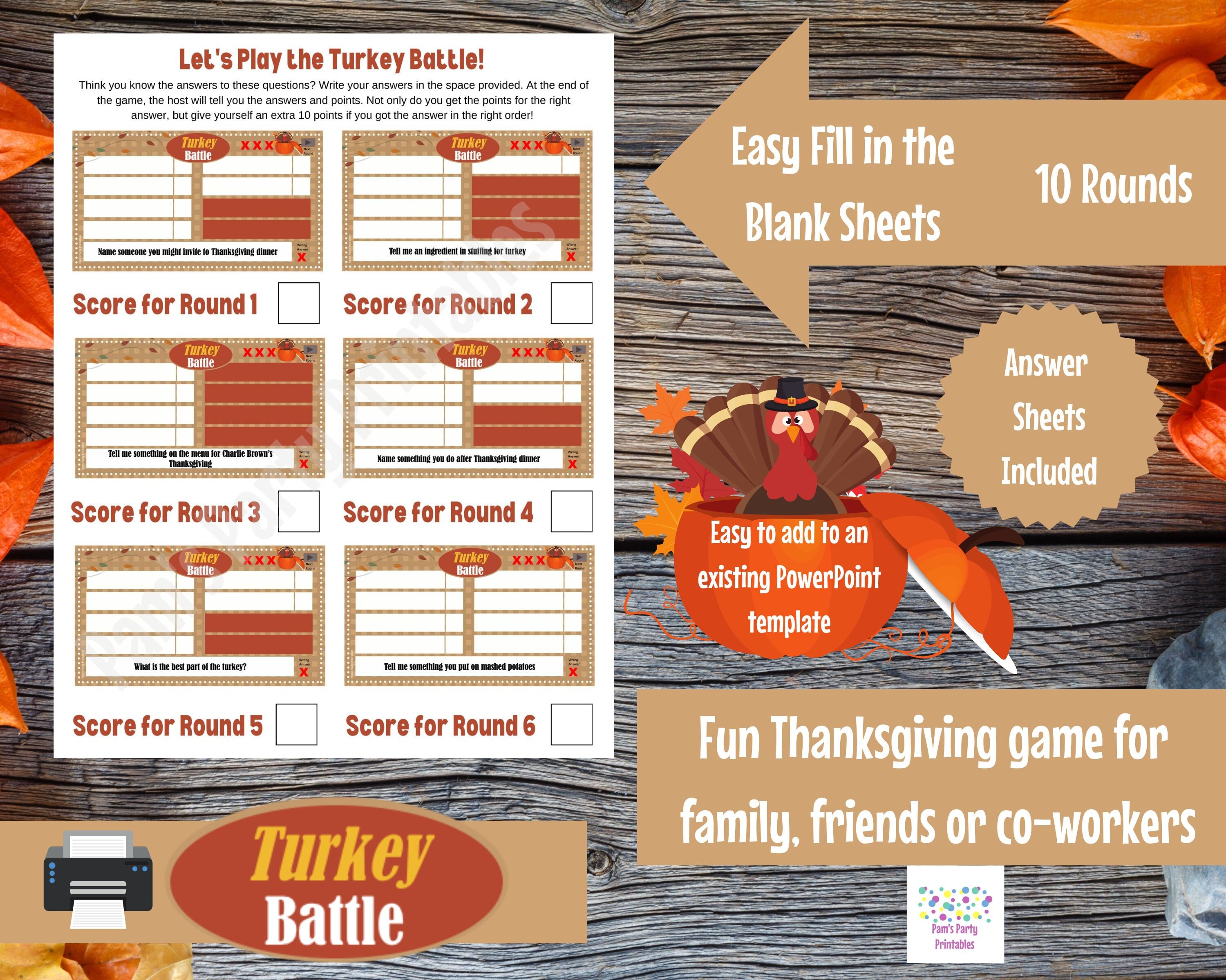 Turkey Battle Game Show Printable Game 2, Thanksgiving Trivia Game ...