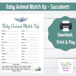 Succulents Themed Baby Shower Baby Shower Baby Animal Match up ...