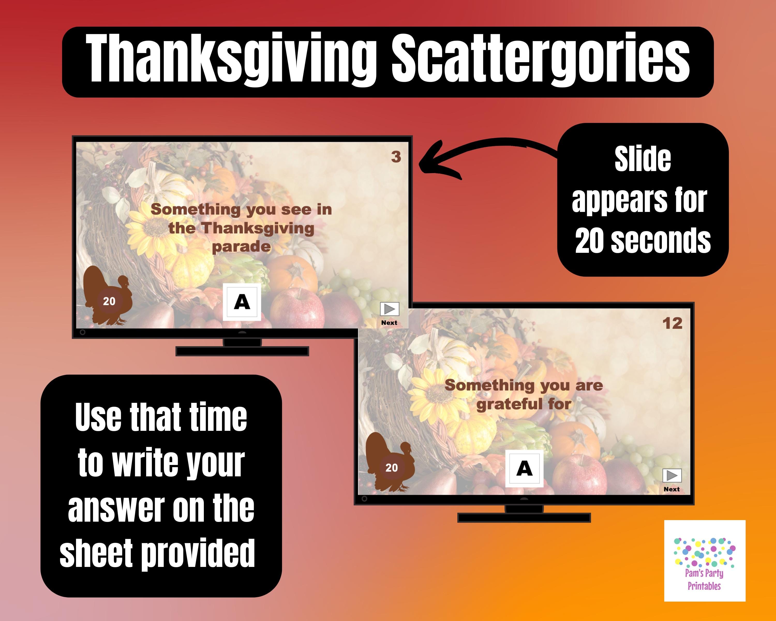 Thanksgiving Scattergories Powerpoint Game Halloween Themed Word Game ...