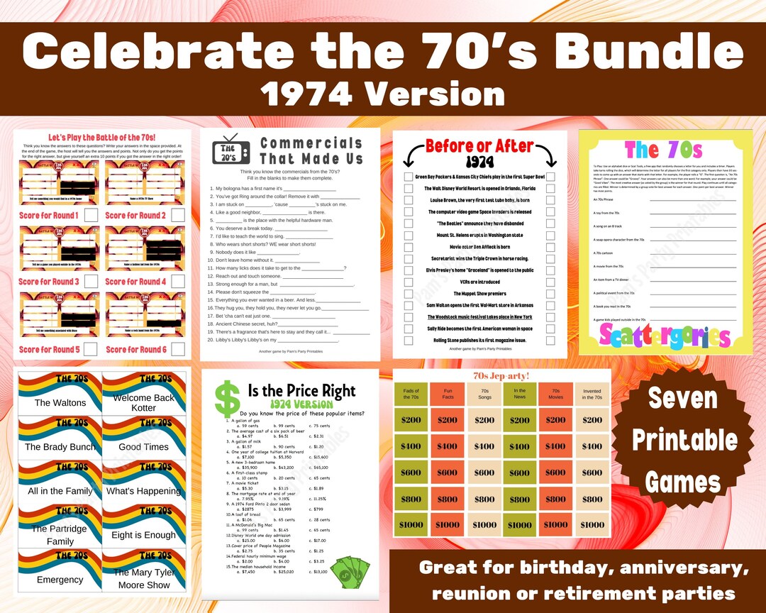 1974 Bundle of Games - 50th Birthday, 50th Anniversary, Class of 1974 ...