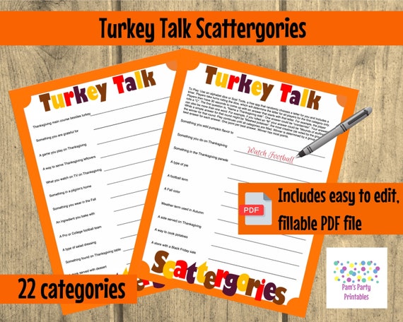 Thanksgiving Scattergories. Thanksgiving Word Game, Printable Game ...