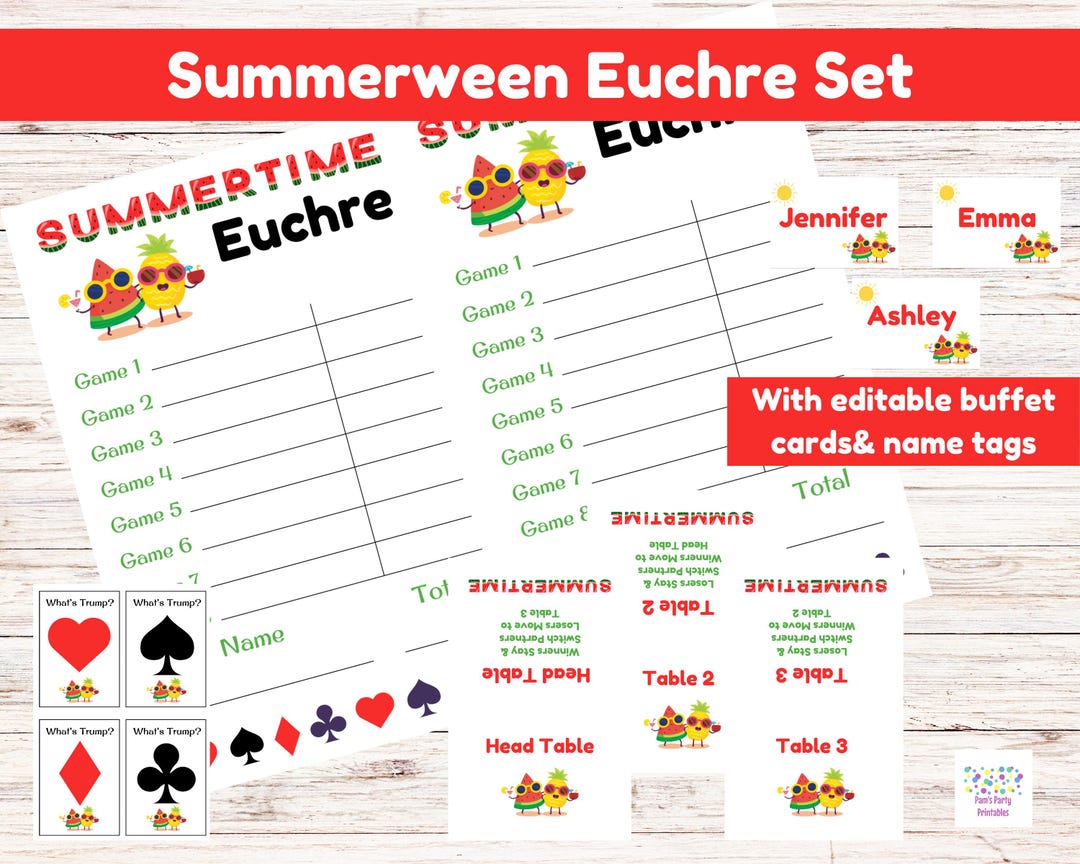 Euchre Score Sheet for Summer, Watermelon and Pineapple Euchre, Summertime Euchre, Printable ...