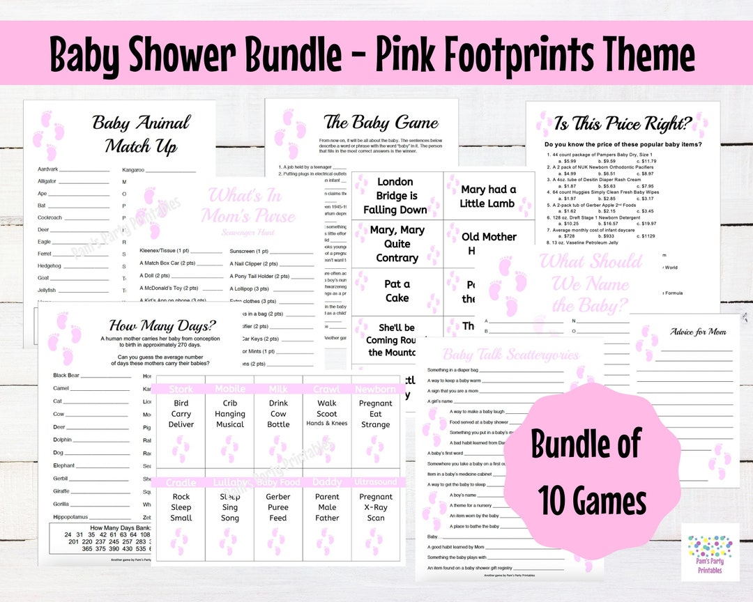 It's A Girl, Pink Footprints Theme Baby Shower Game Bundle, Scavenger ...