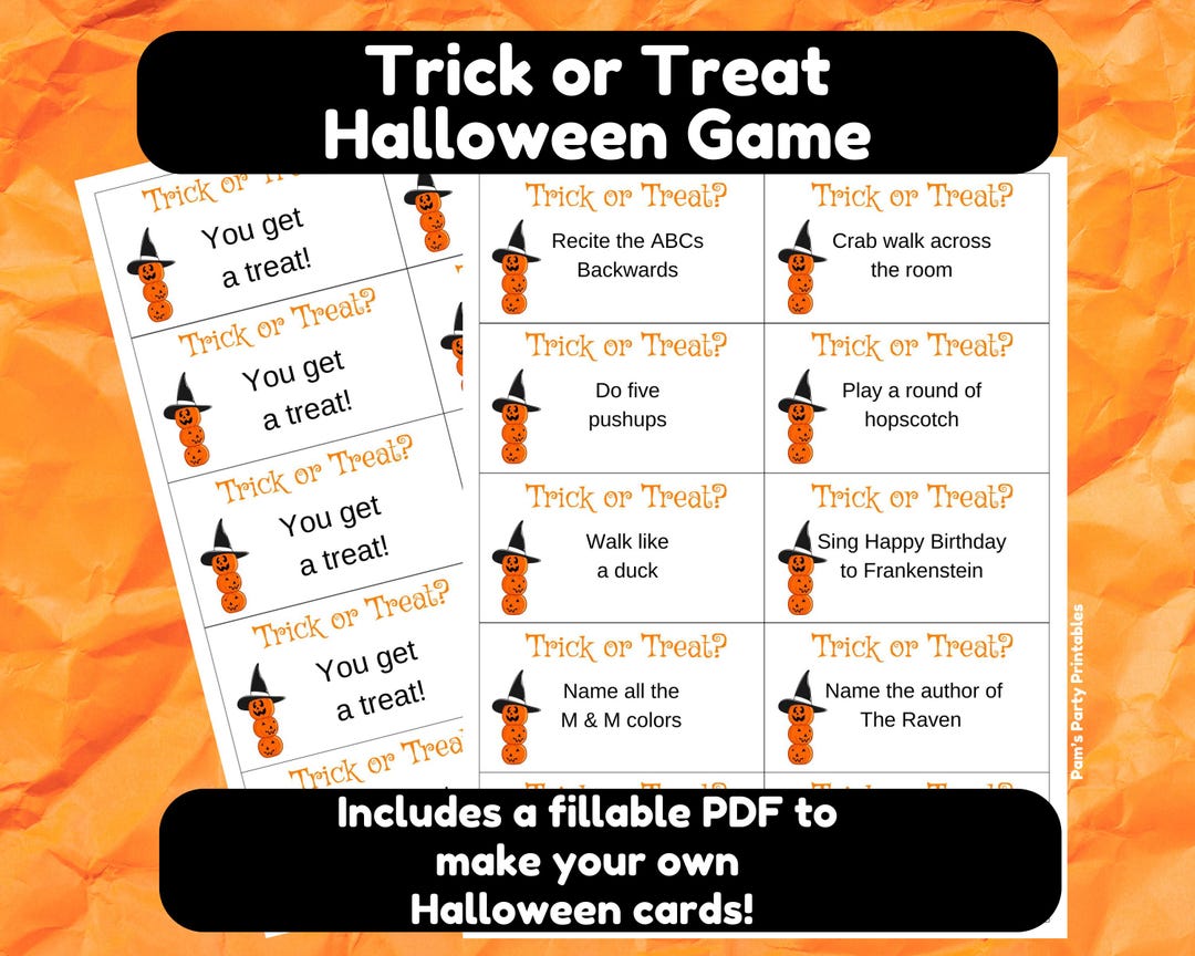 Halloween Trick or Treat Game Cards Editable PDF Kids Printable Party ...