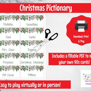 Christmas Pictionary Game Cards. Christmas Charades or Drawing Game ...