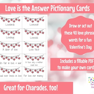 Valentine's Day Pictionary Game Cards. Valentine's Charade. Valentine's ...