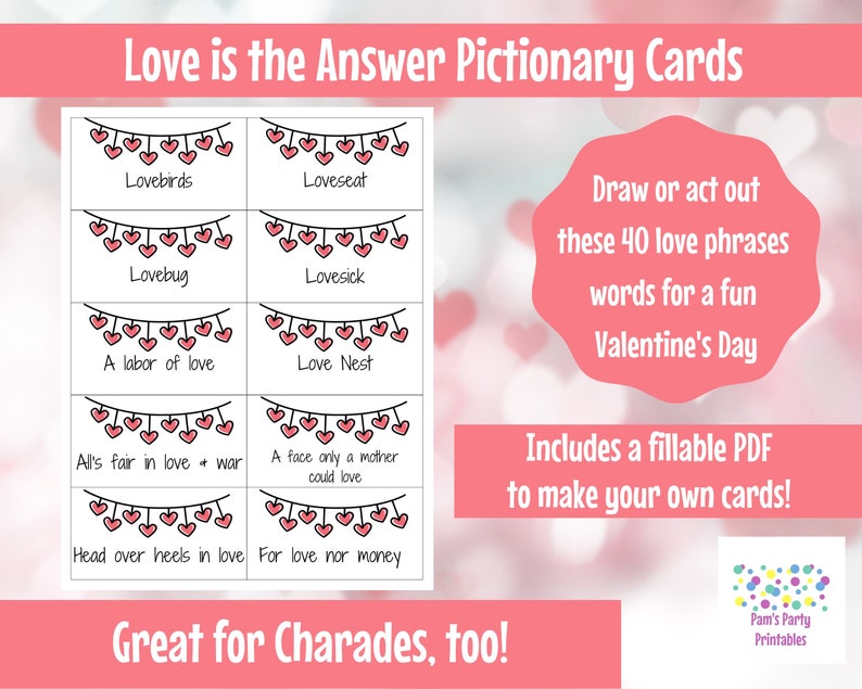 Valentine's Day Pictionary Game Cards. Valentine's - Etsy