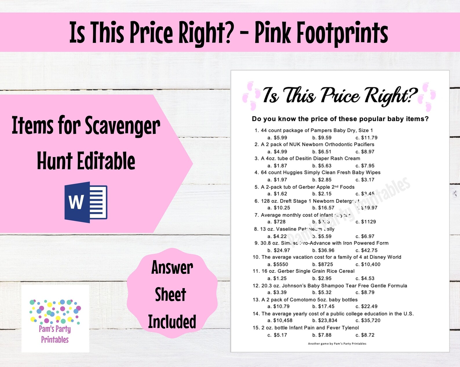 It's A Girl Pink Footprints Theme Baby Shower Game - Etsy
