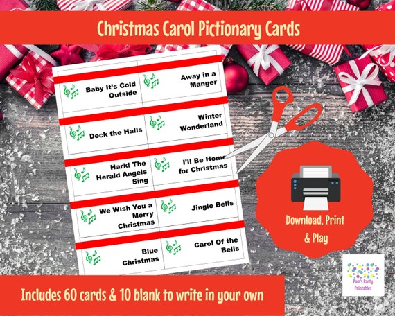 Printable Christmas Carol Game Cards for Pictionary or Charades INSTANT ...